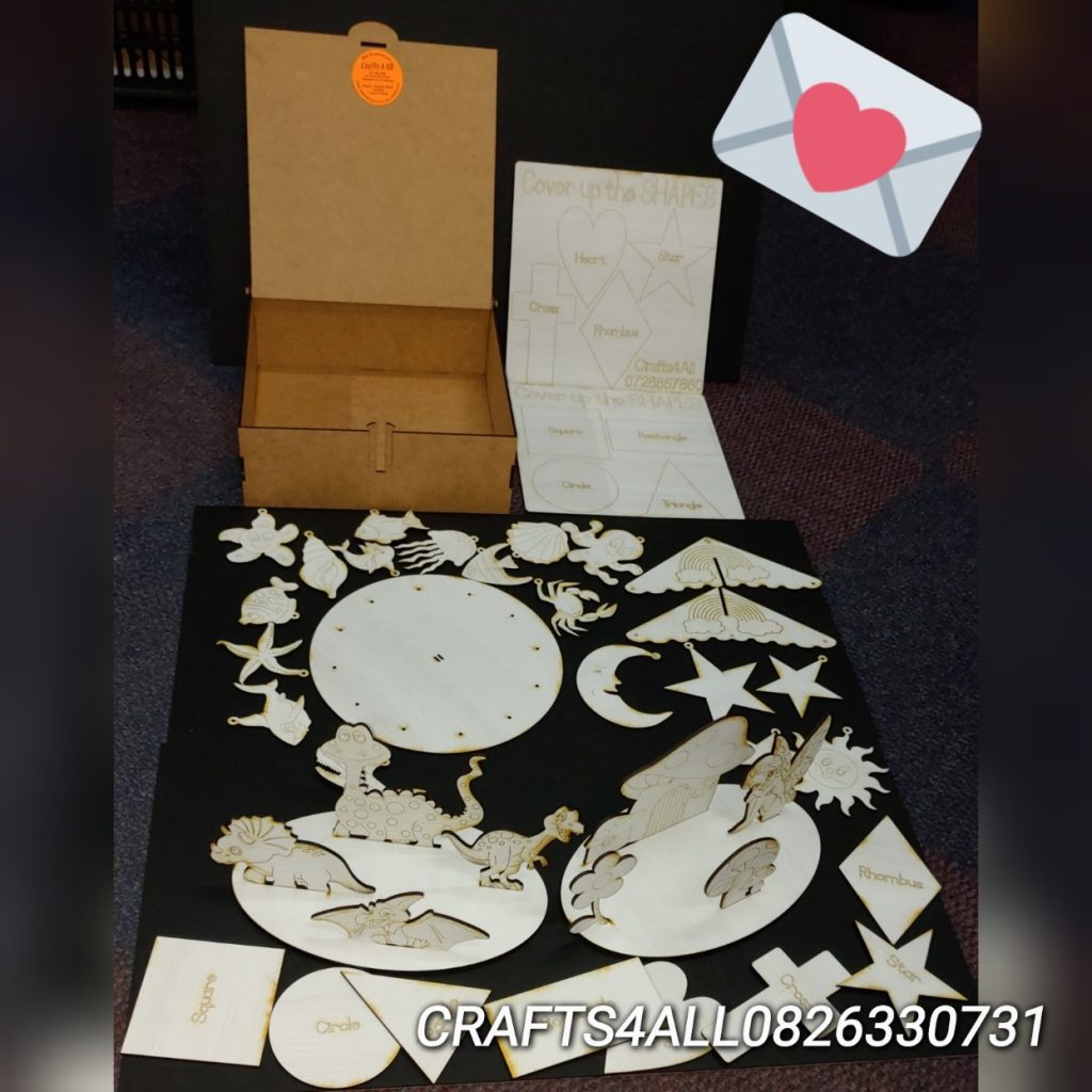 Kit – 6 Activity – Includes Wooden Box 250 x 250 x 100 mm – 38 Shapes ...