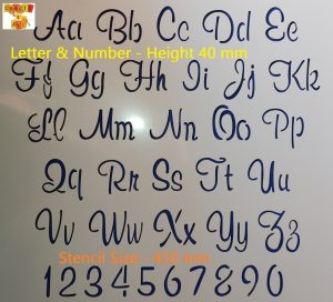 Stencil 450 mm – Cursive 40 mm High Alphabet and Numbers – Crafts4All ...